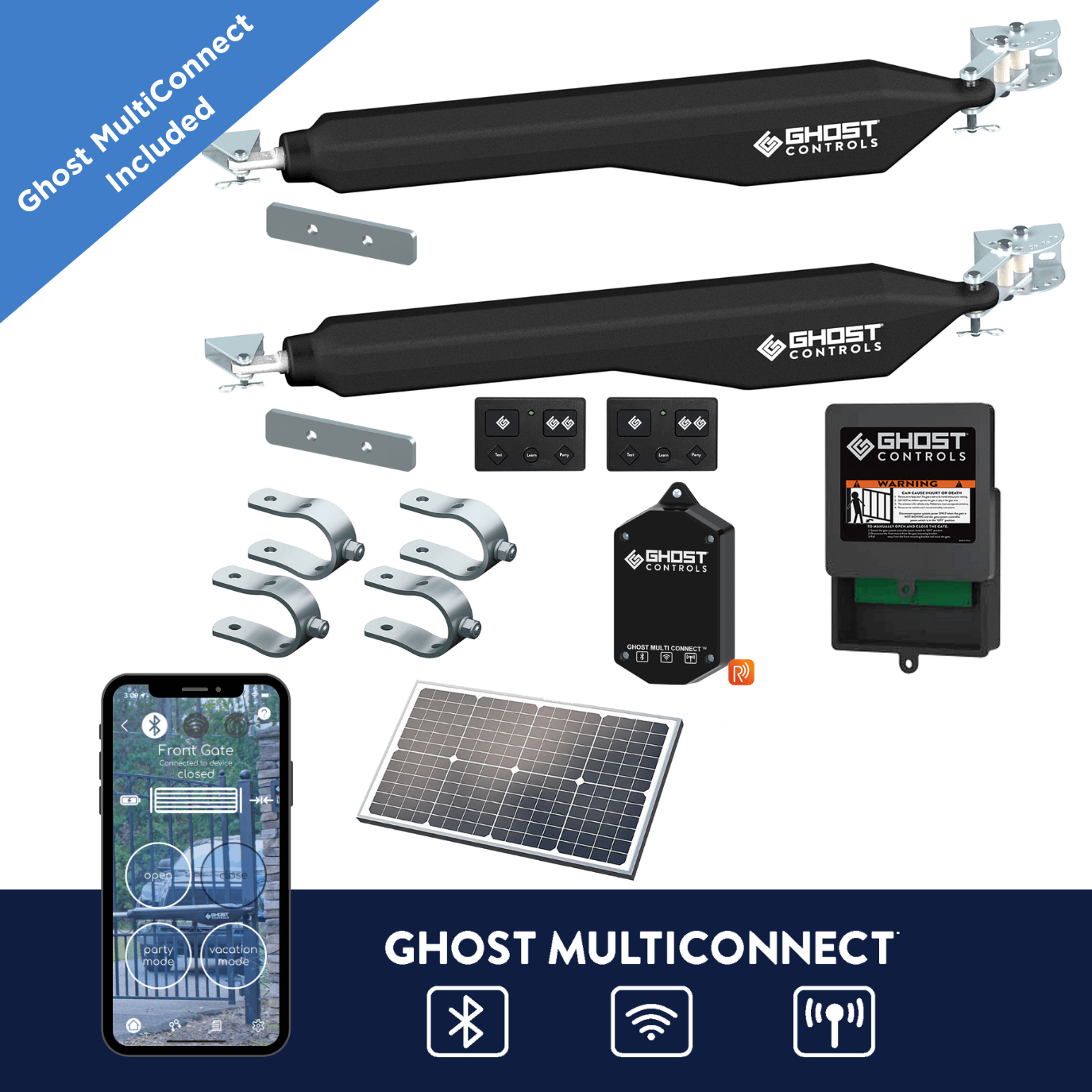 SMART Decorative Dual Automatic Gate Opener Kit w 30 Watts Solar and M – Pro-Ghost Controls