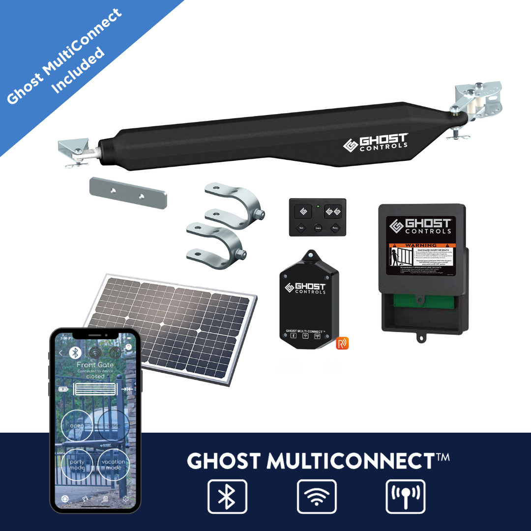 SMART Single Automatic Gate Opener Kit with 30 Watts Solar and MultiCo – Pro-Ghost Controls